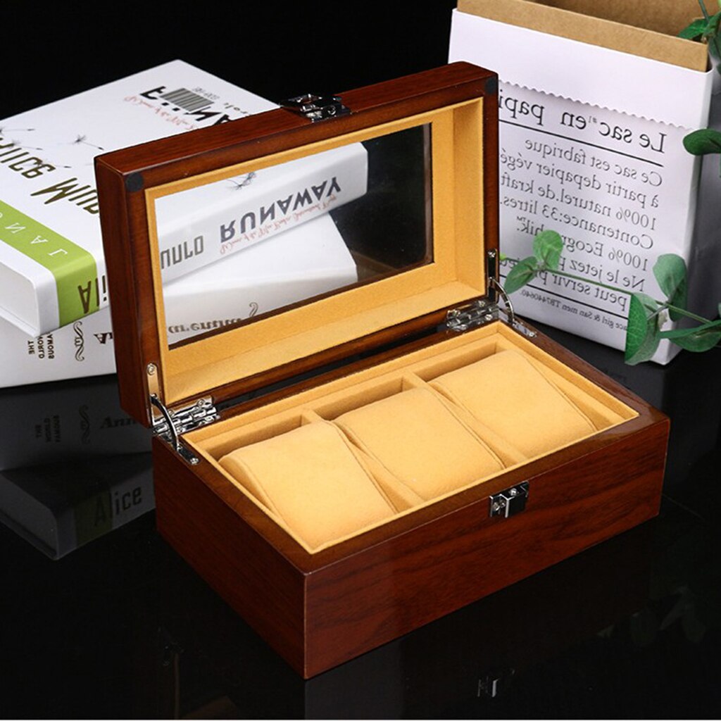 Solid Wooden Watch Box Display 3 Slots Jewelry Org... – Grandado