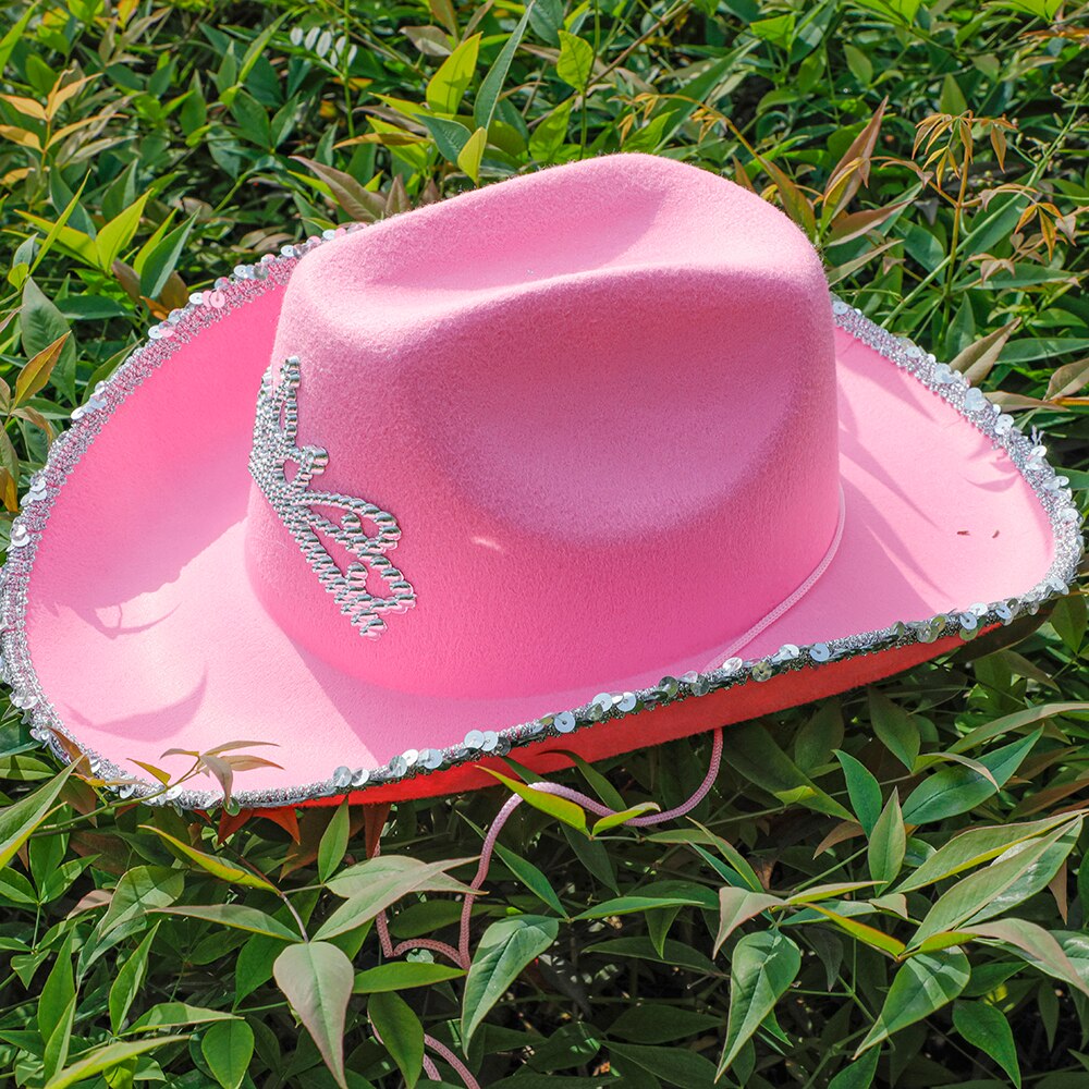 Vrouwen Mode Roze Bont Cowgirl Hoed Met Strass Mei... – Grandado