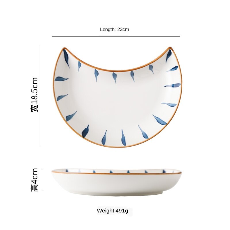 Keramisk håndmalet middagstallerken måne pil blade... – Grandado