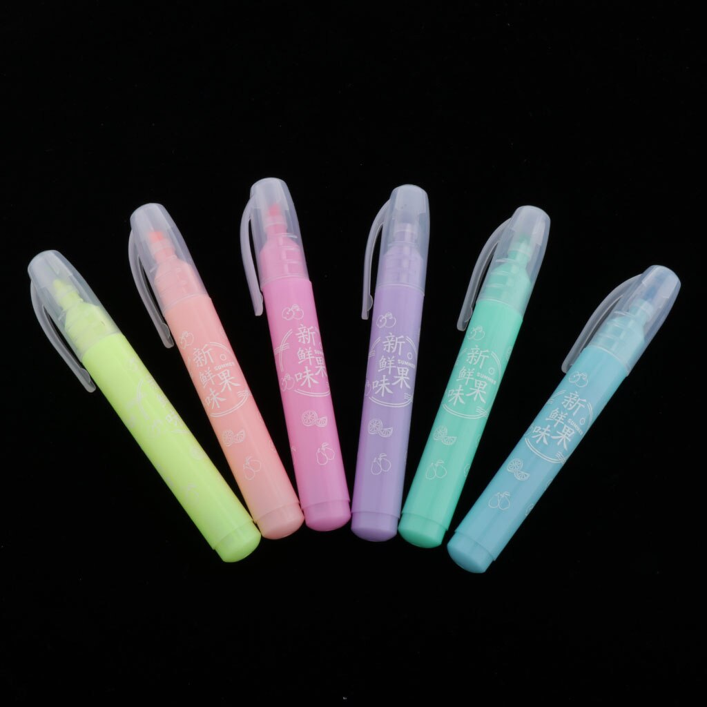 6 Pcs Fruit Scented Fluorescent Highlighter Marker... – Grandado