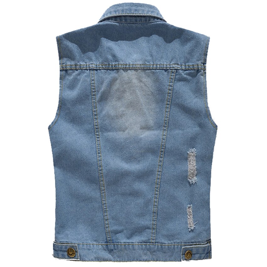 Slim Fit Cowboy Mannelijke Jas Ripped Denim Vest M... – Vicedeal