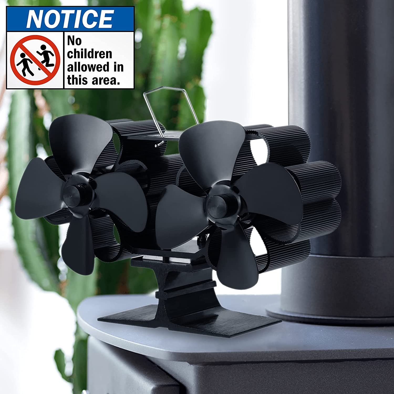 2-Heads Fireplace Fans 8-Blade Heat Powered Wood W... – Grandado