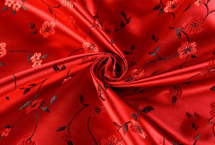 Red floral style jacquard tapestry jacquard silk f... – Grandado