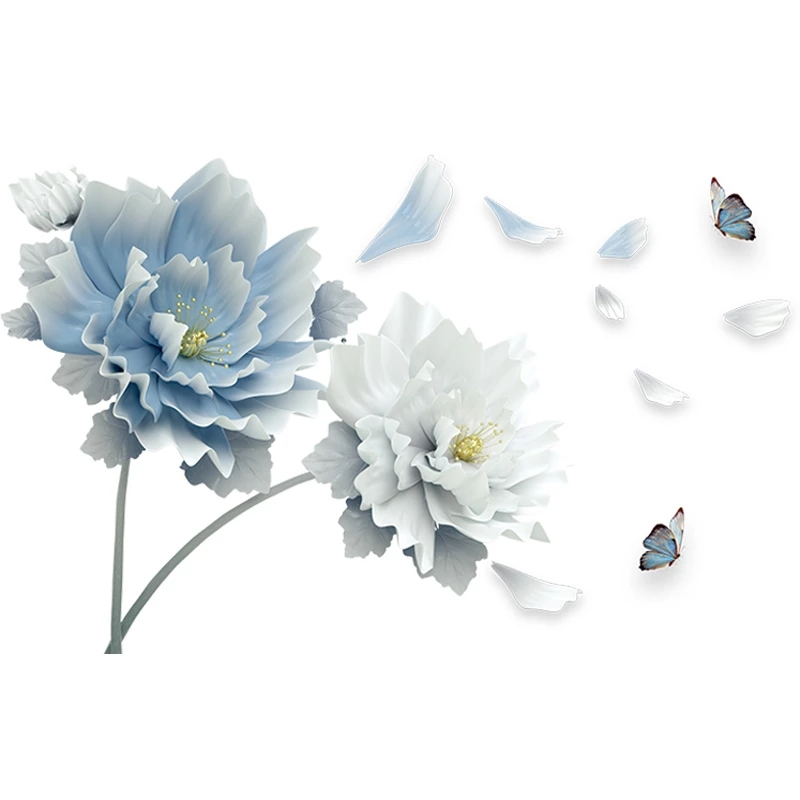 Large White Blue Flower Lotus Butterfly Removable ... – Grandado