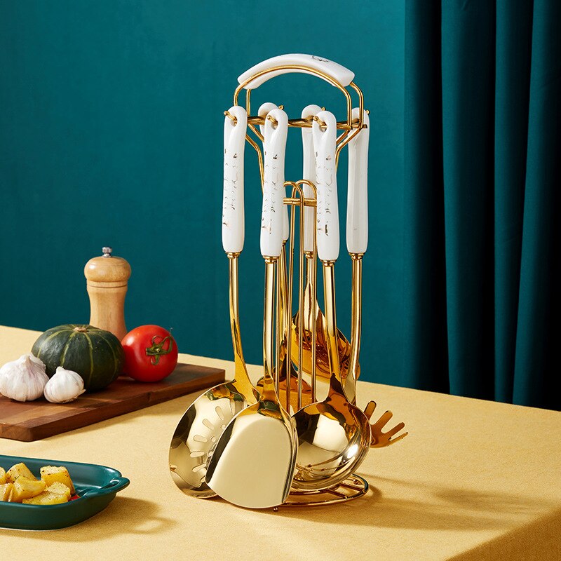 Dark green gold cooking pots set stainless steel c... – Grandado