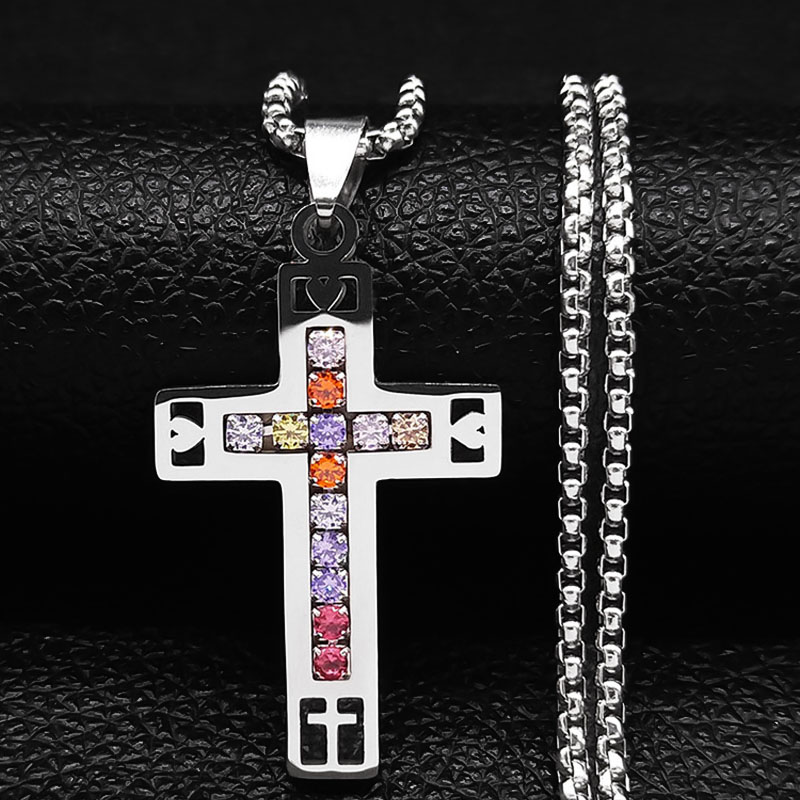 Catholic Jesus Cross Stainless Steel Necklace Sain... – Grandado