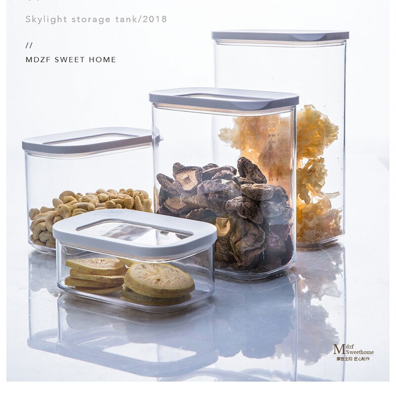 Plastic airtight jar kitchen storage box white lid... – Grandado