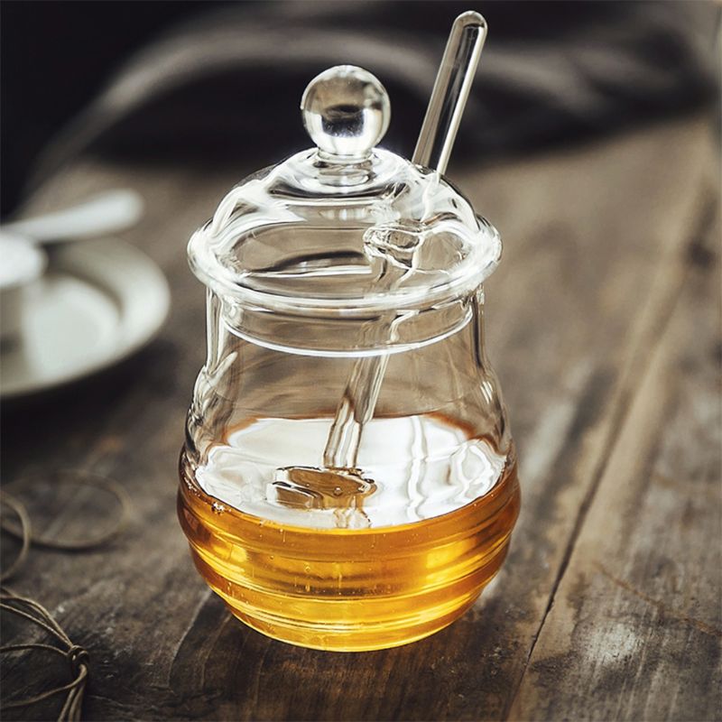 Honey Pot Honey Jar with Dipper and Lid Heat-Resis... – Vicedeal