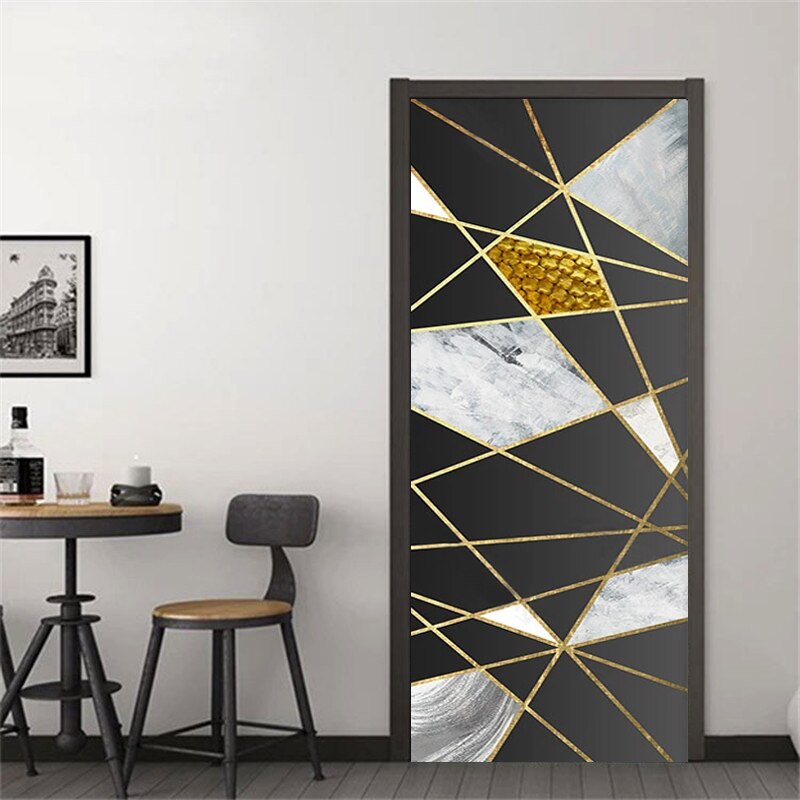 PVC Door Sticker Modern Golden Line Geometric Marb... – Grandado