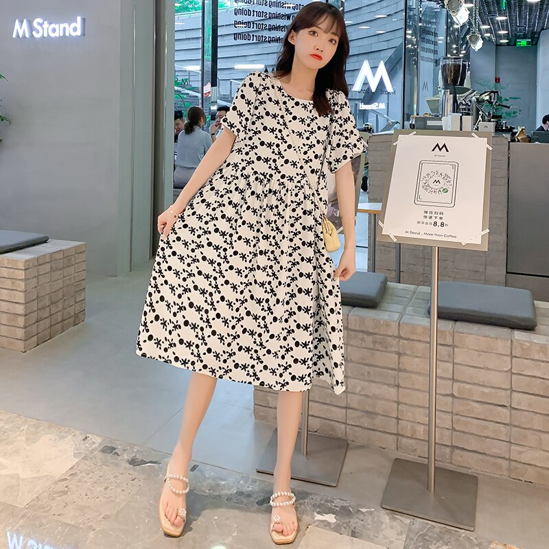 915# Summer Korean Printed Maternity Dress A Line ... – Grandado