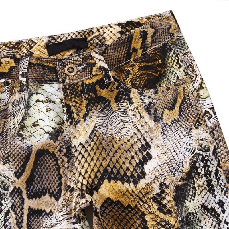 Printed Snake Skin Stretch Skinny Jeans Men Street... – Grandado