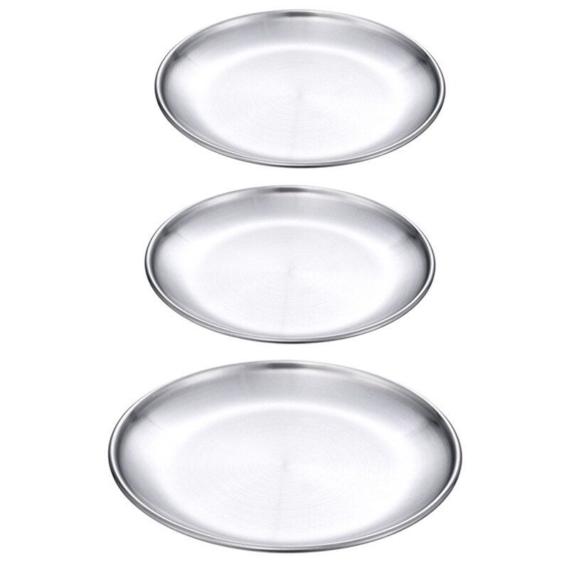 3 Piece Stainless Steel Buffet Plate Pizza Tray St... – Vicedeal