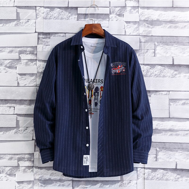 Port & Lotus Mannen Overhemd Gestreept Katoen Lent... – Grandado