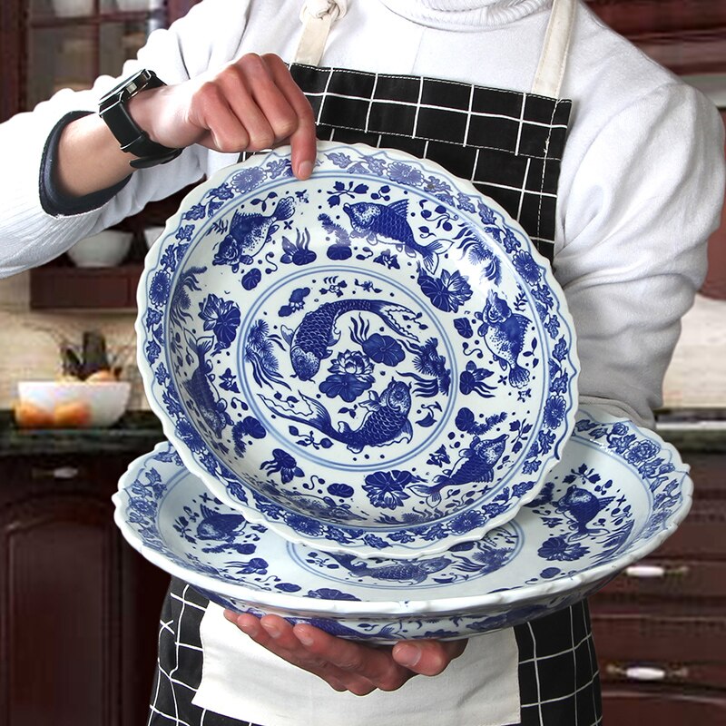 10 inch large serving plates Chinese Blue and whit... – Grandado