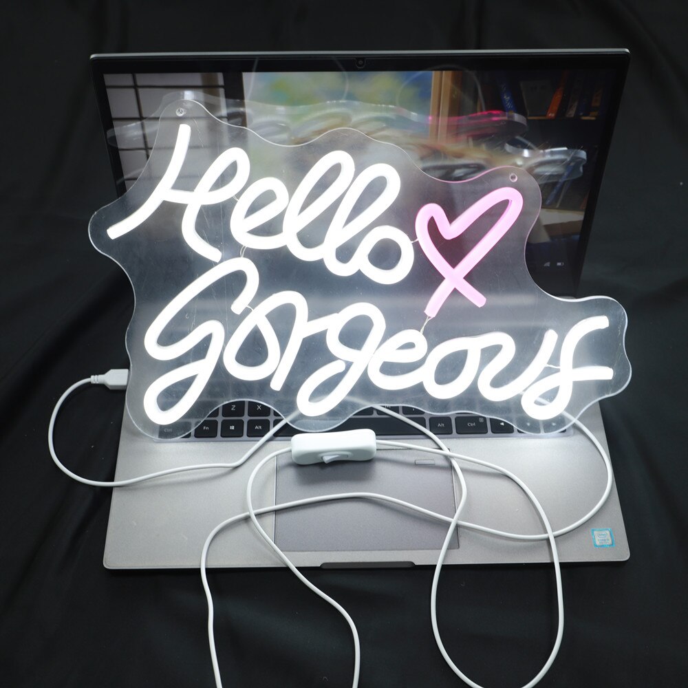 Hello Gorgeous Neon Sign USB Led Light Lamp Room D... – Grandado