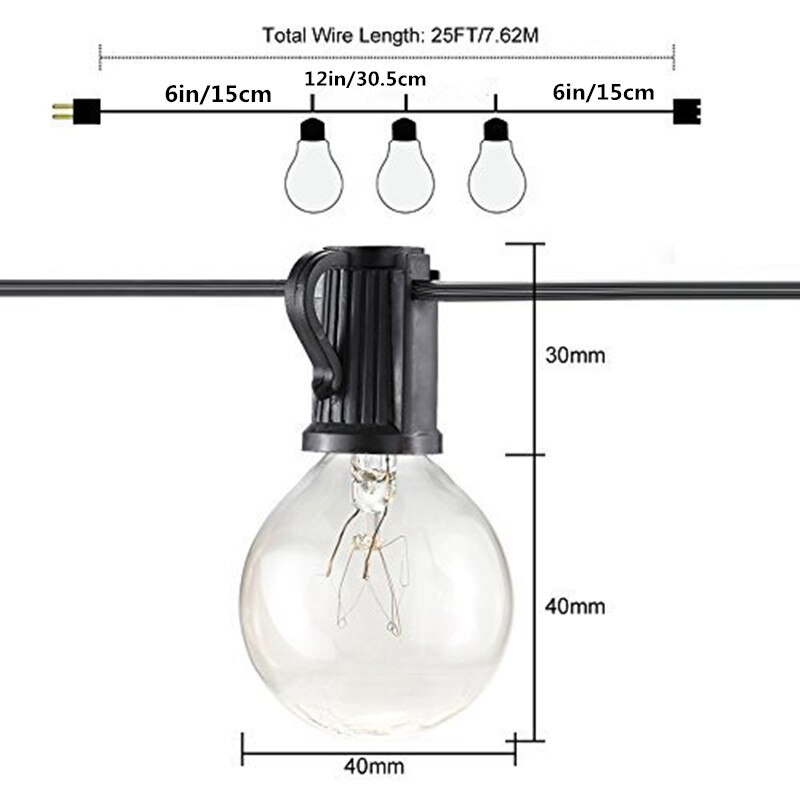 7.5M 25 Led String Light Outdoor 25Ft G40 Bulb Glo... – Vicedeal