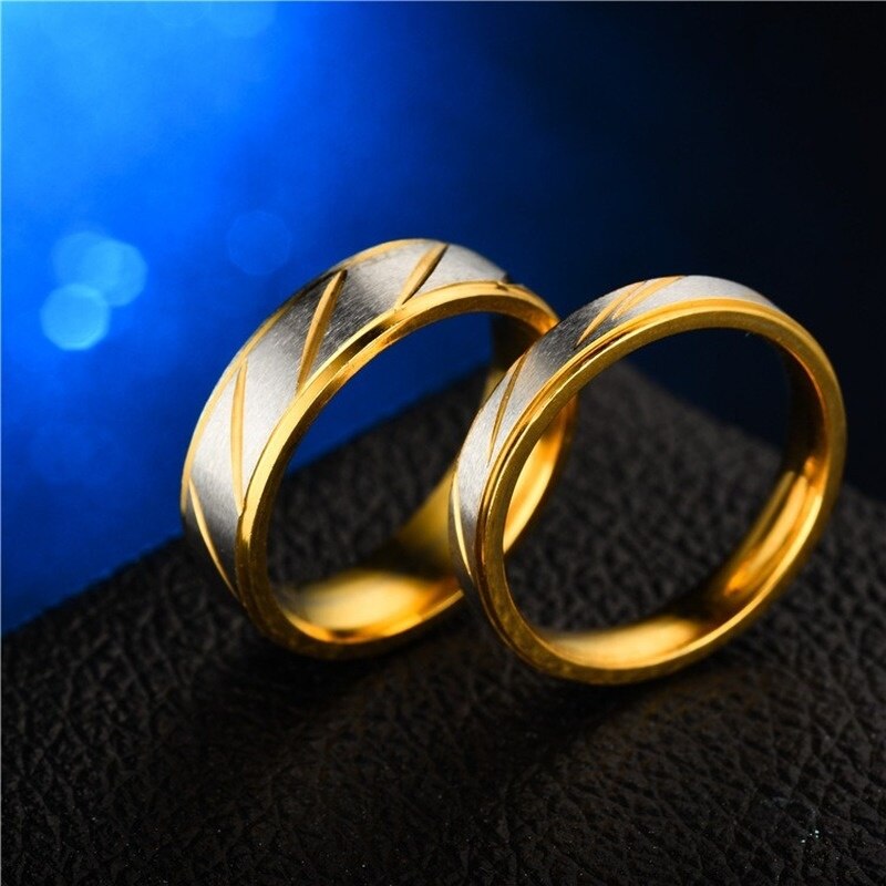 Titanium Steel Couple Rings Gold Wave Pattern Wedd... – Vicedeal