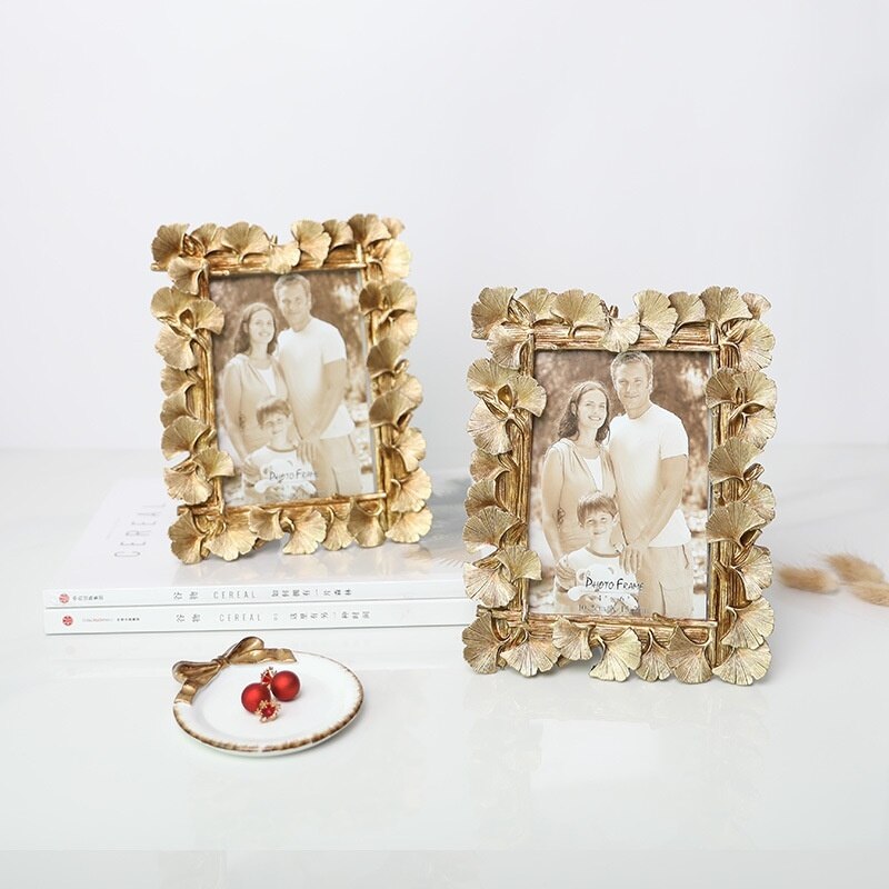 6 Inch European Gold Gingko Leaf Resin Photo Frame... – Grandado