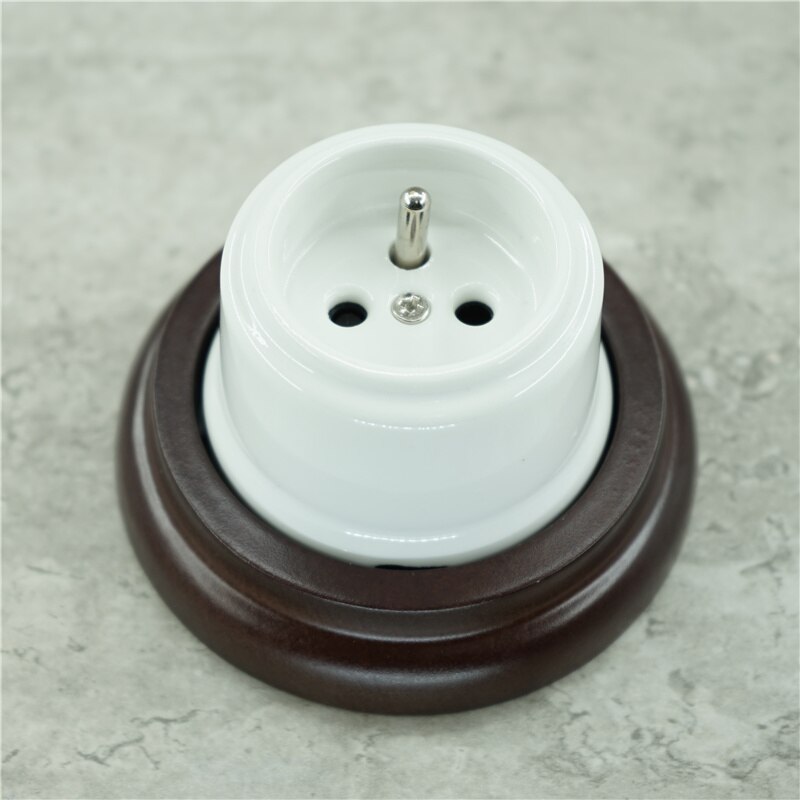 French Retro Porcelain Wall Socket With Wooden Fra... – Grandado
