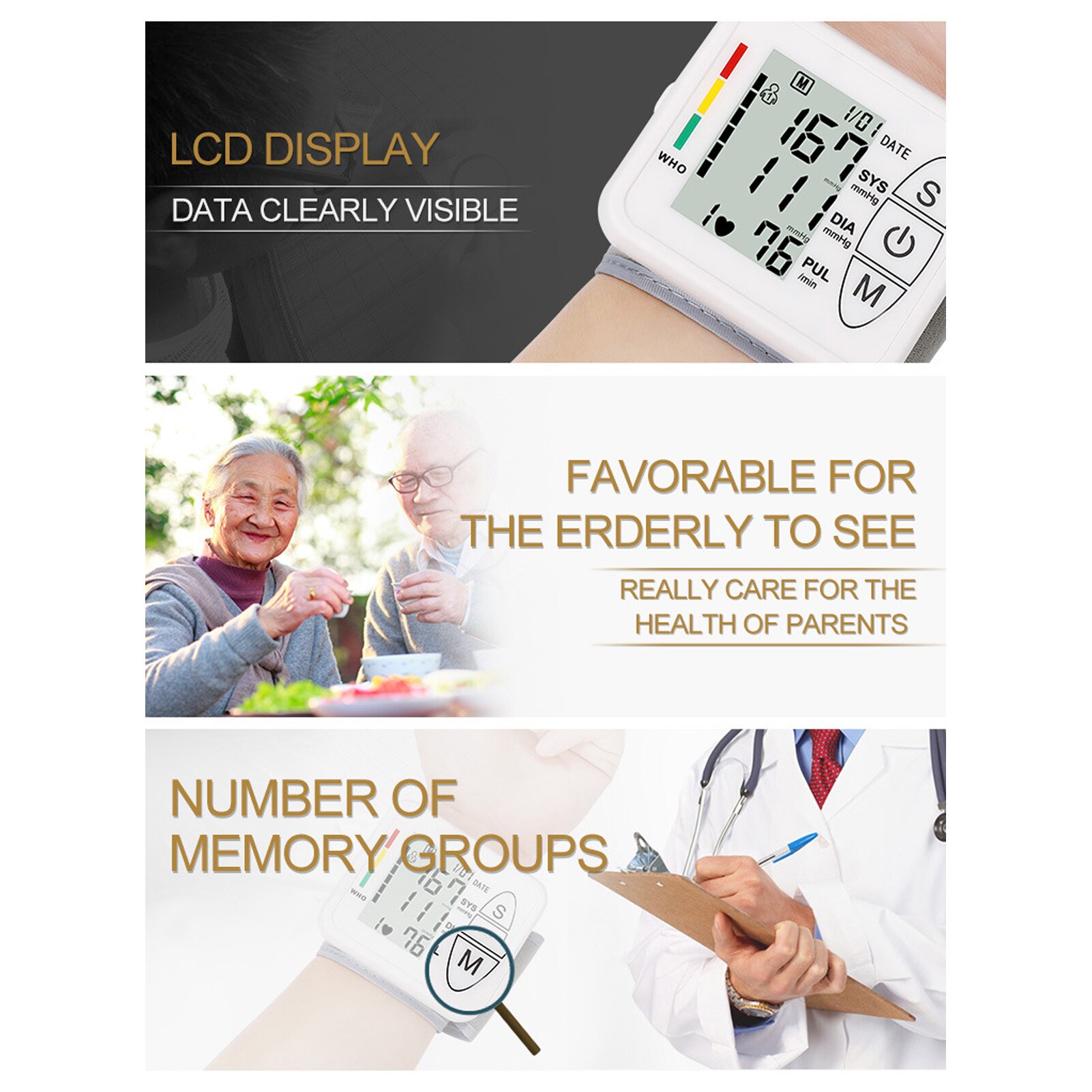 Tonometer Blood Pressure Monitor Heart Rate Pulse ... – Grandado