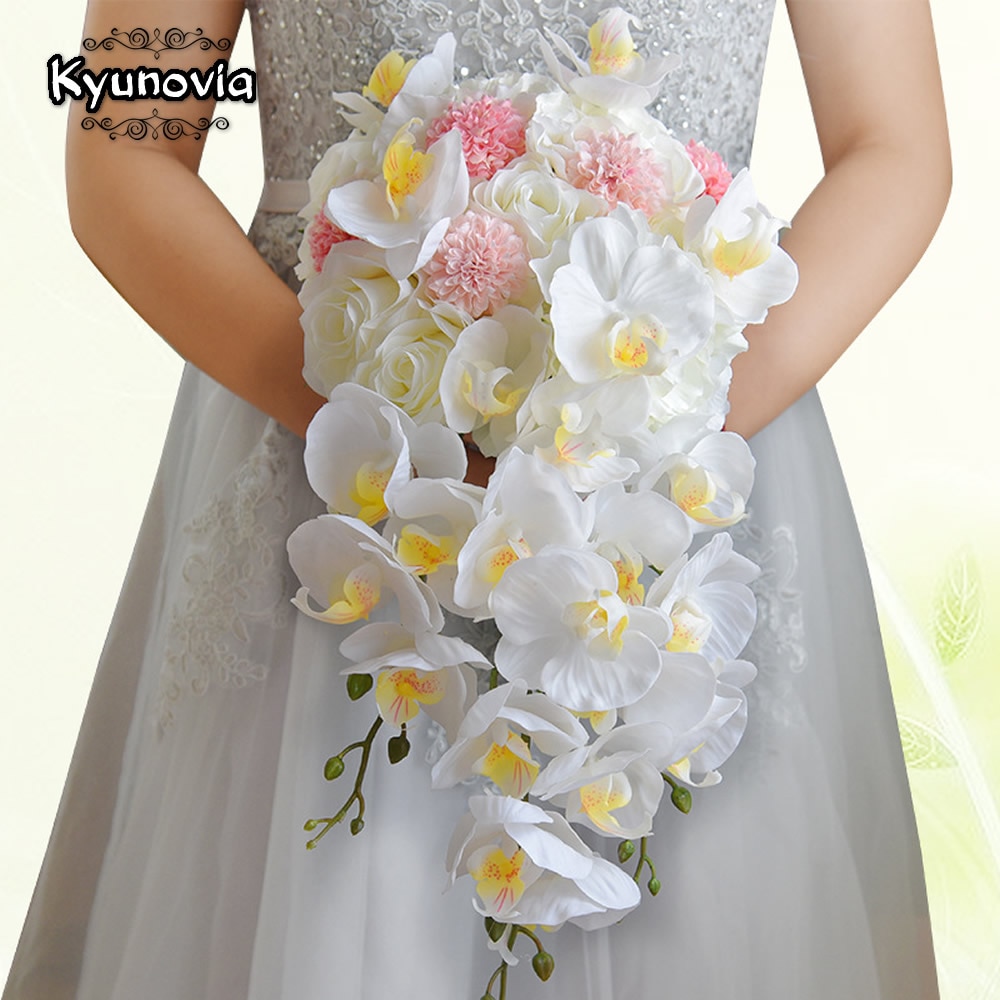 Kyunovia 24*46cm brusende brudebuket hvid phalaeno... – Grandado