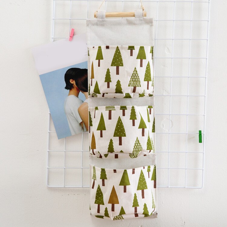 Wall Mounted Storage Bag with 3 Pockets Linen Fabr... – Vicedeal