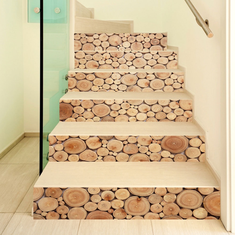 Yazi Zelfklevende 3D Hout Patroon Trappen Stickers... – Grandado