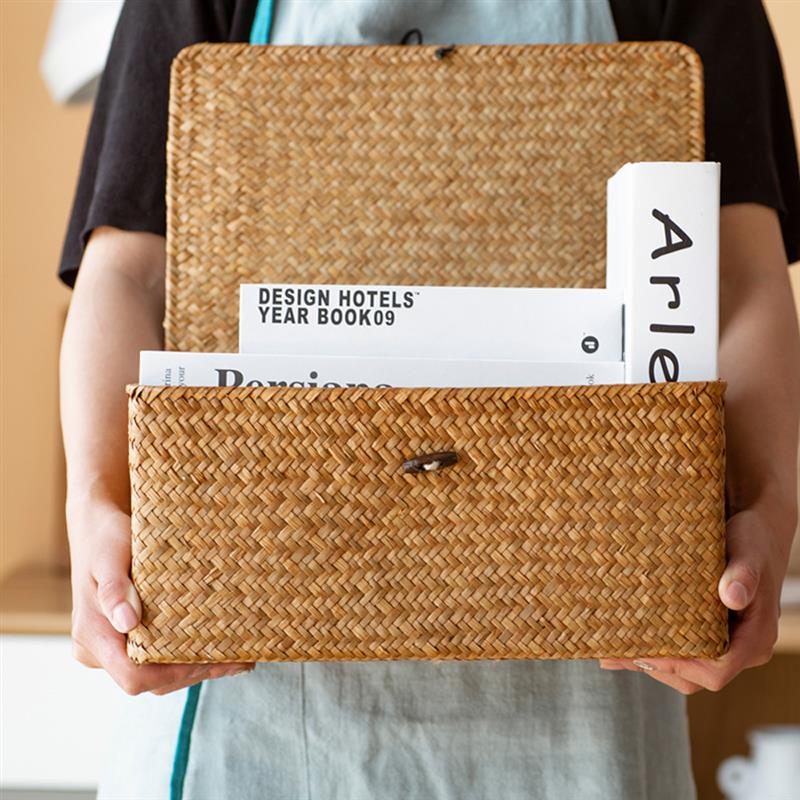 Seagrass Woven Storage Box Cotton Linen Checkered ... – Grandado