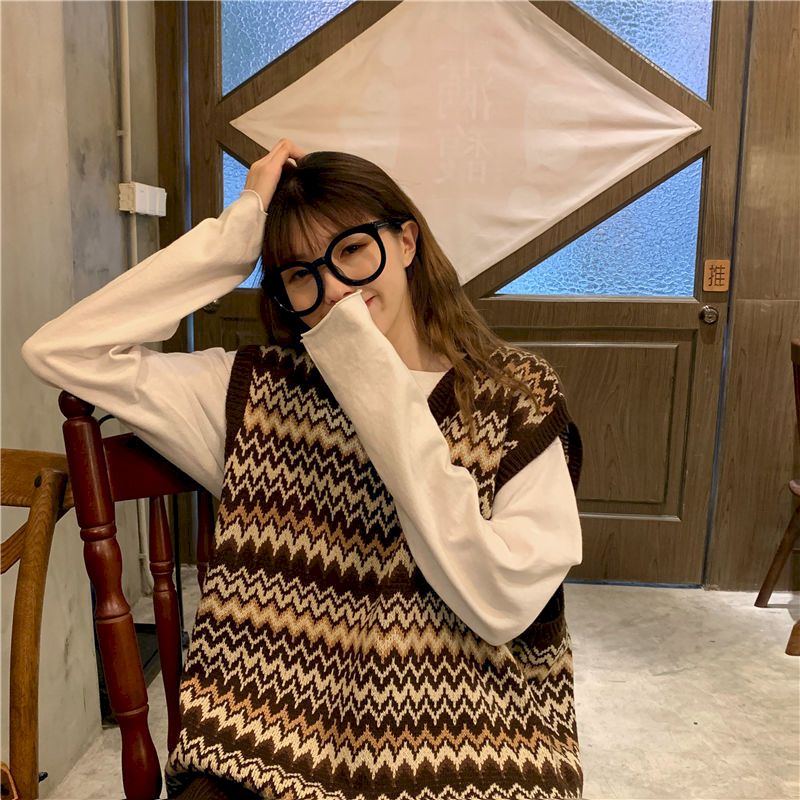 vest Knitted retro v-neck jacket for hip hop korea... – Grandado