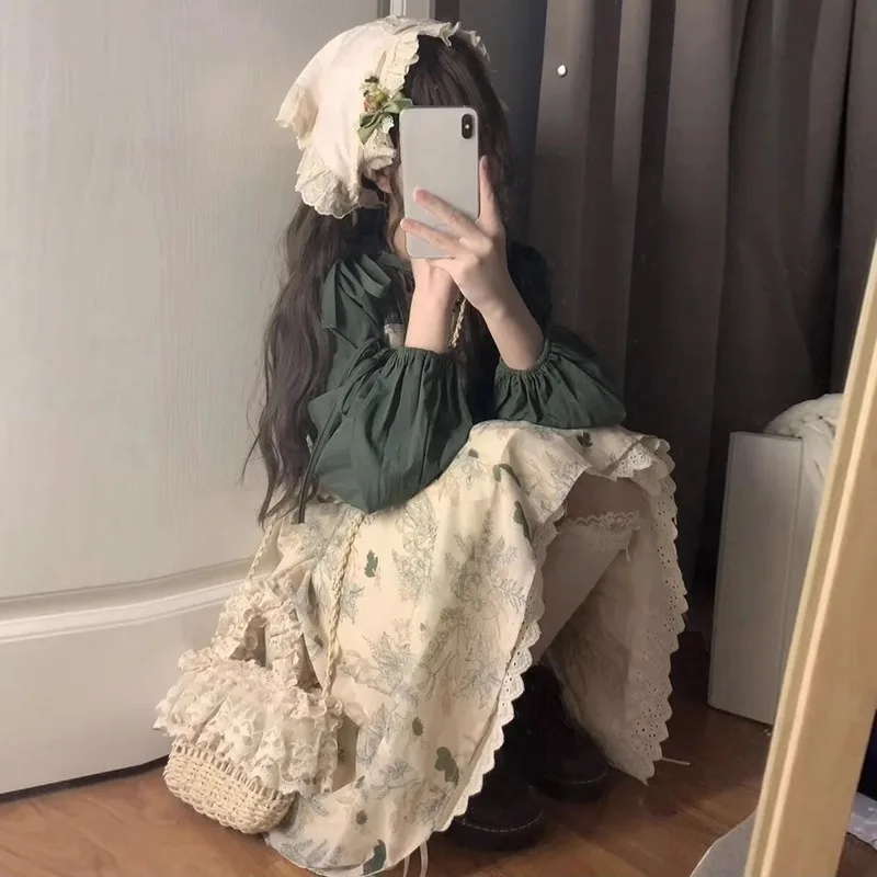 Green Fairycore Dresses Women French Vintage Aesth... – Grandado