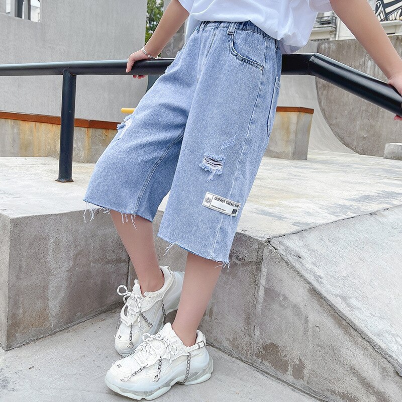 Summer Mid Waist Cotton Denim Shorts For Teen Girl... – Grandado