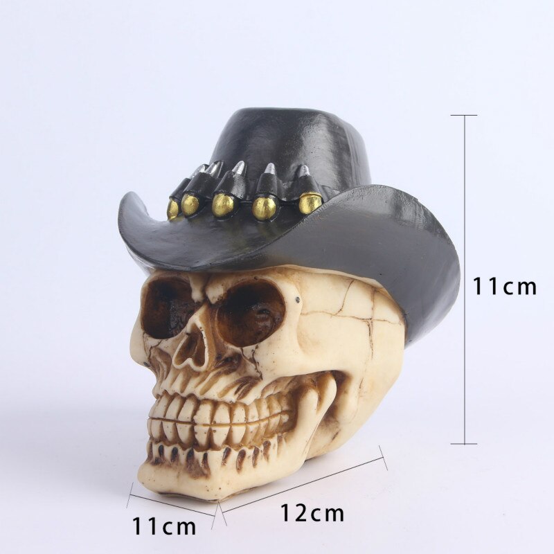 BUF Skull Statue With Cowboy Hat Resin Crafts West... – Grandado