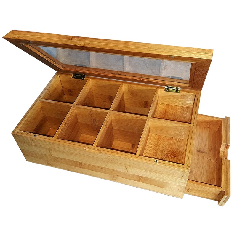 Tea Box Natural Chest with Clear Hinged Lid, 8 Sto... – Grandado