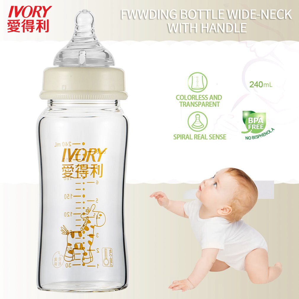 IVORY 240ml Wide Neck Baby Nursing Glass Feeding B... – Grandado