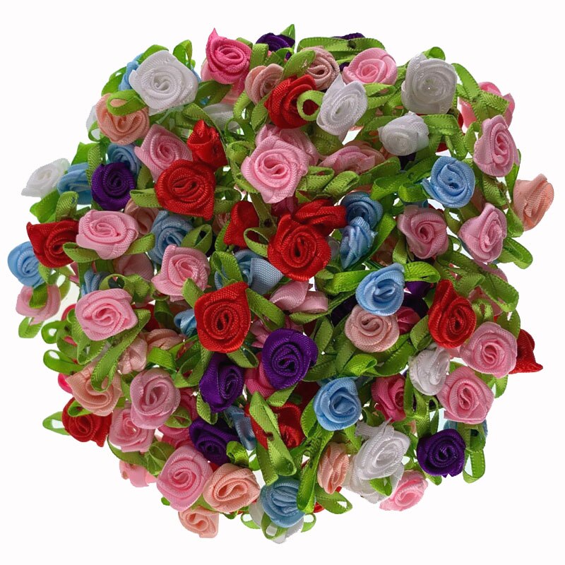 50Pcs Rose flower satin leaf ribbon loop flowers a... – Grandado