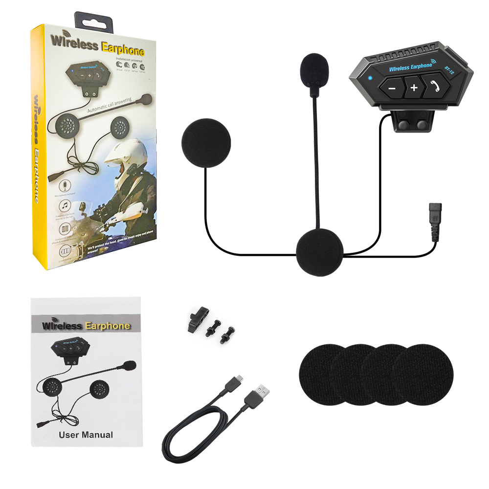 Bt12 motorcykelhjälmheadset trådlöst bluetooth han... – Grandado