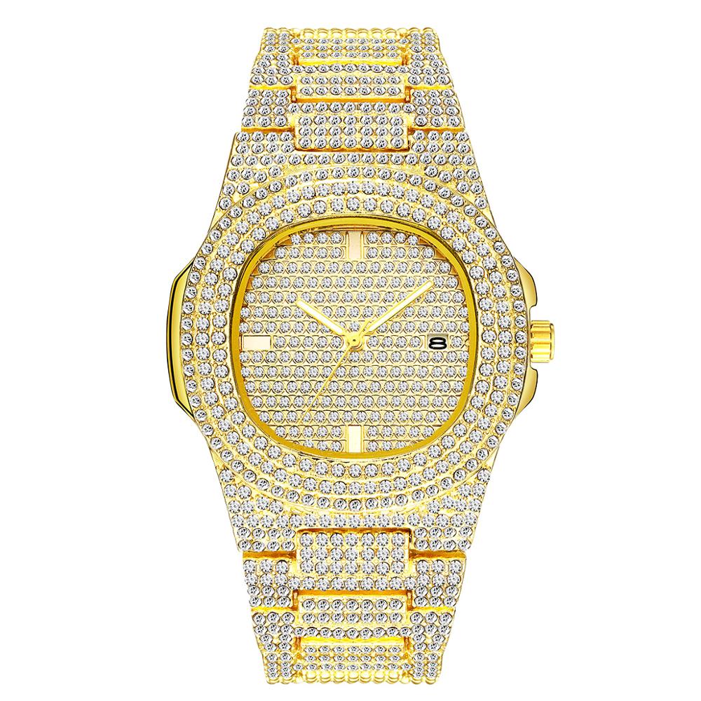 Diamond Iced Out Watch Men HIP HOP Quartz Gold Men... – Grandado