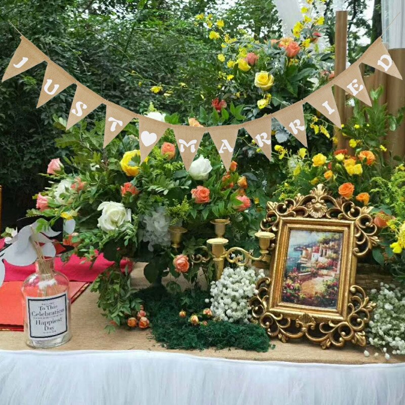 1pc JUST MARRIED Burlap Banner Vintage Jute Burlap... – Grandado