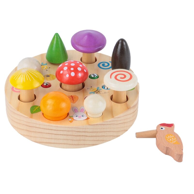 Colorful Kids Magnetic Pull Mushroom Bird Catch Wo... – Grandado