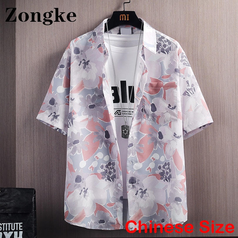 Zongke Bloemen Korte Mouw Mannen Mode Kleding Chin... – Grandado