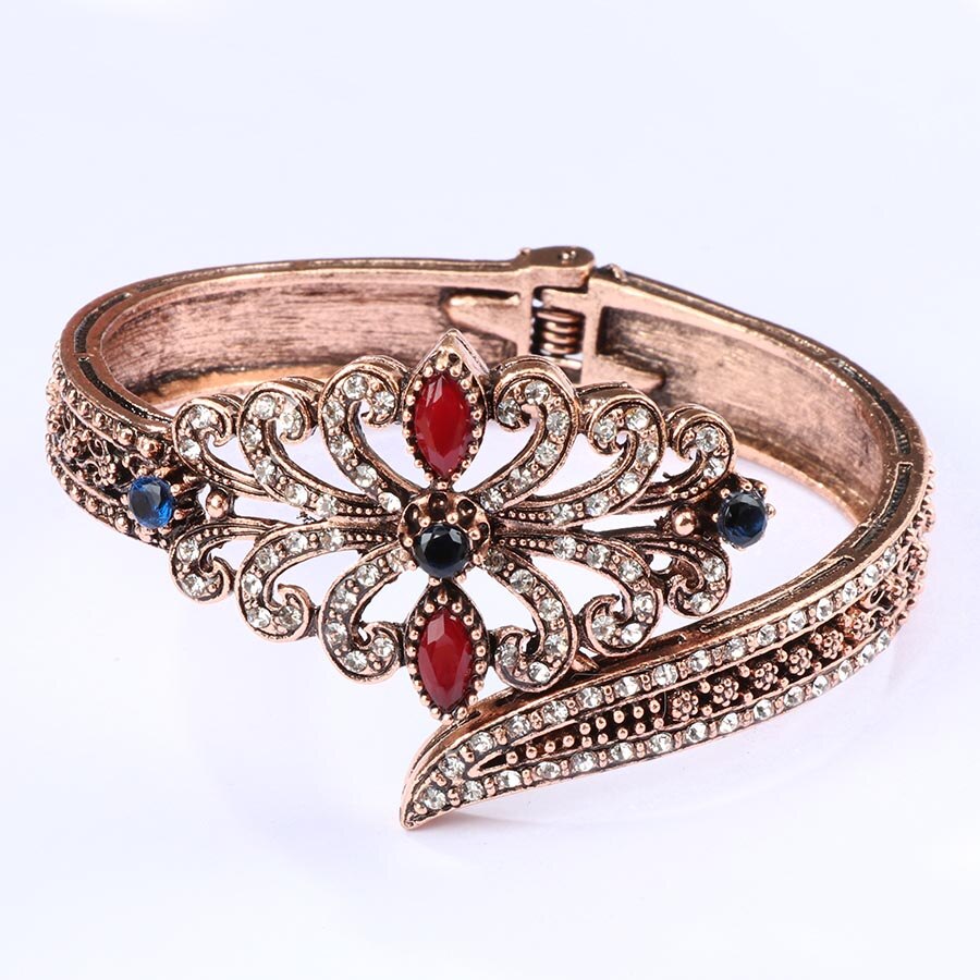 Kinel Vintage Gray Stone Flower Women Bangle Antiq... – Grandado