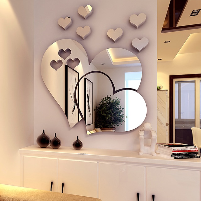 Heart shape 3d mirror wall decor dining room sofa ... – Vicedeal