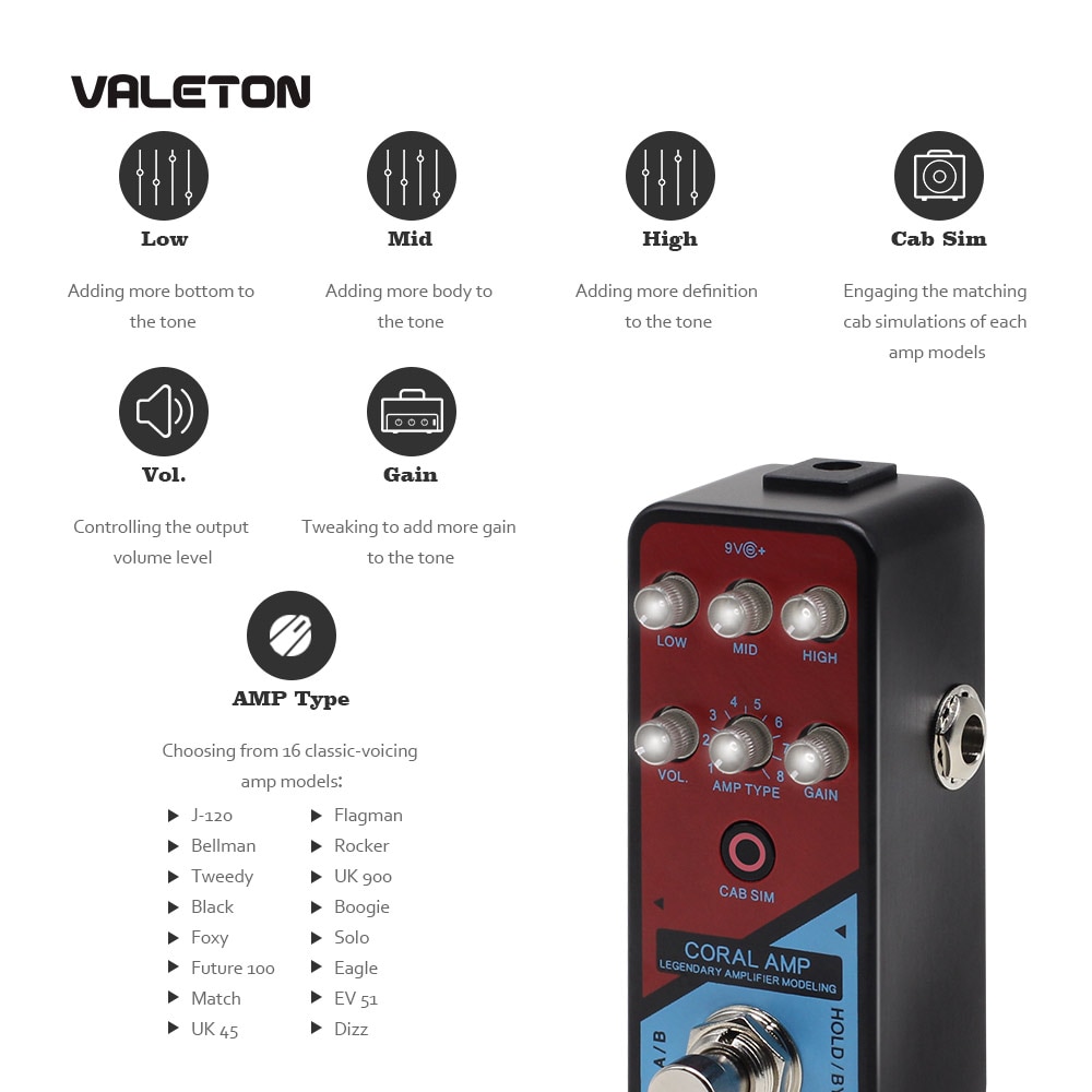 Valeton Amp Modeler Guitar Pedal Coral Amp of 16 C... – Vicedeal
