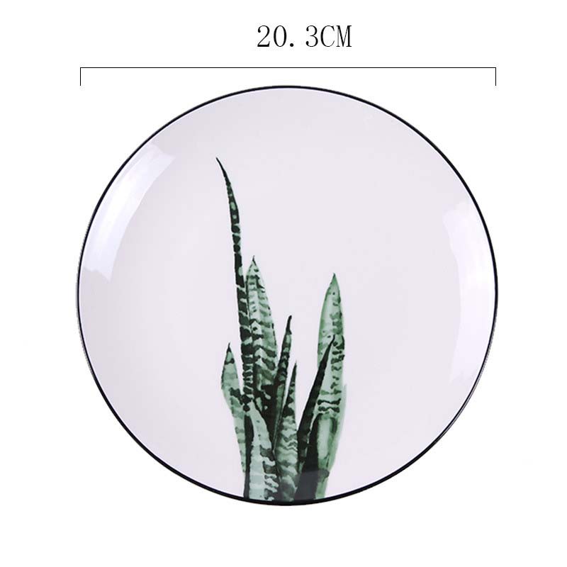 Round Green Plants Porcelain Dinner Plate Set 8 in... – Grandado