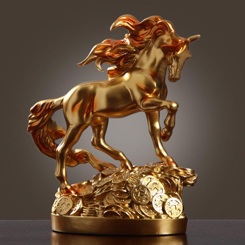 Estatua Artística De Caballo De La Suerte De Oro N Grandado