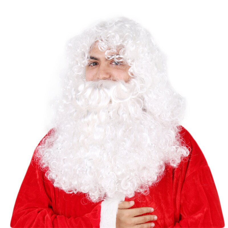 Christmas Cosplay Wig Beard Santa Claus White Curl... – Grandado