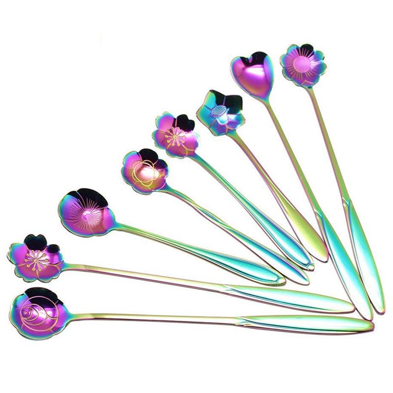 8Pcs Flower Spoon Set, 2 Different Size Colorful S... – Grandado