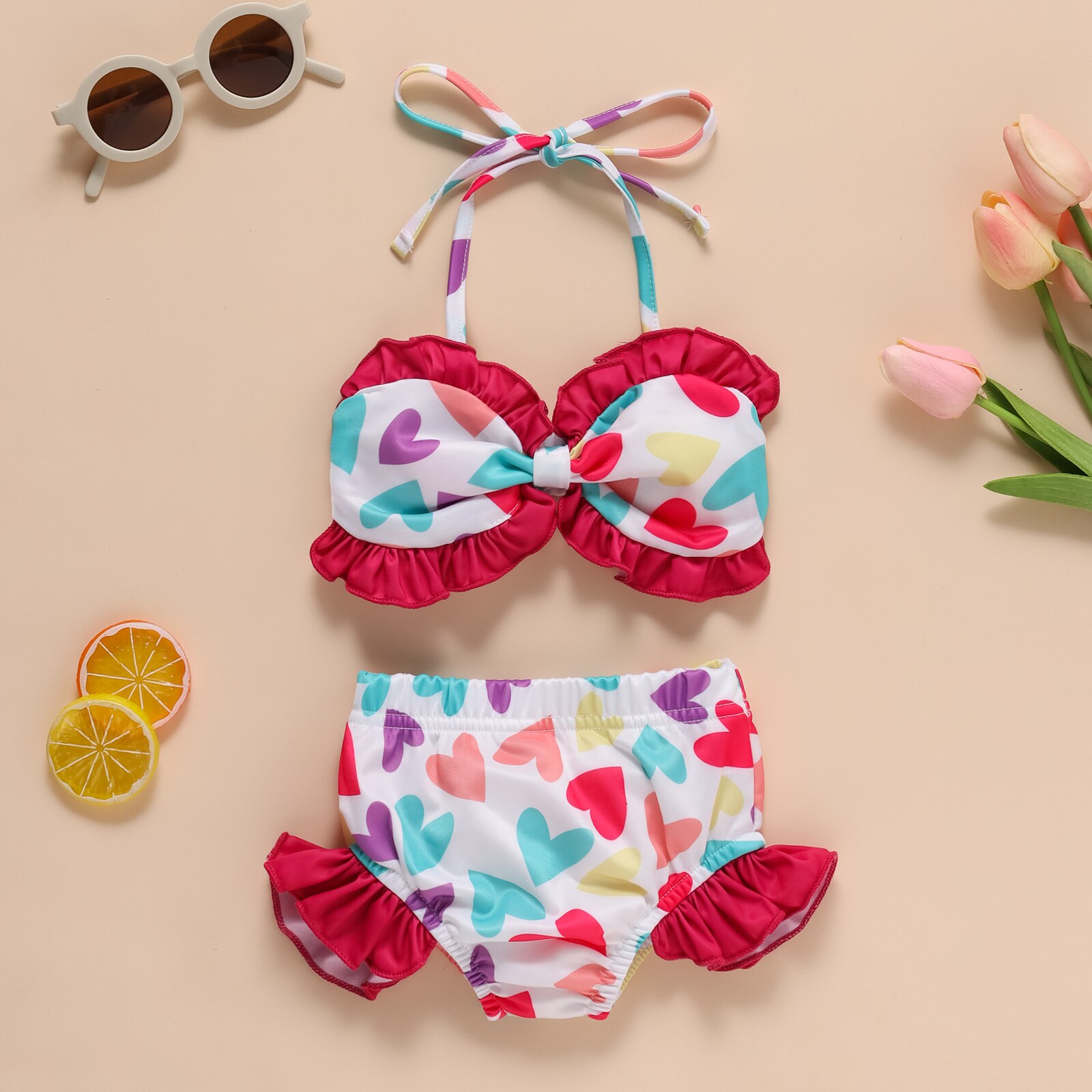 Cute Sister Matching Swimwear Girl Heart Print Bow... – Grandado