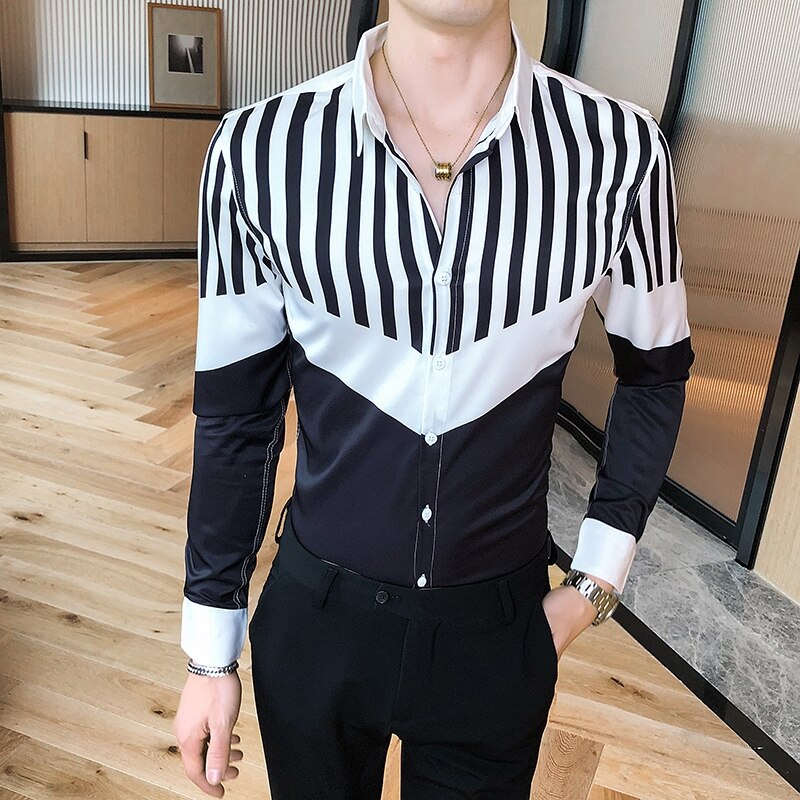 British Style Patchwork Color Long Sleeve Striped ... – Vicedeal