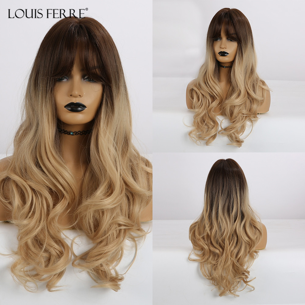 LOUIS FERRE Long Ombre Brown Honey Synthetic Wig w... – Grandado